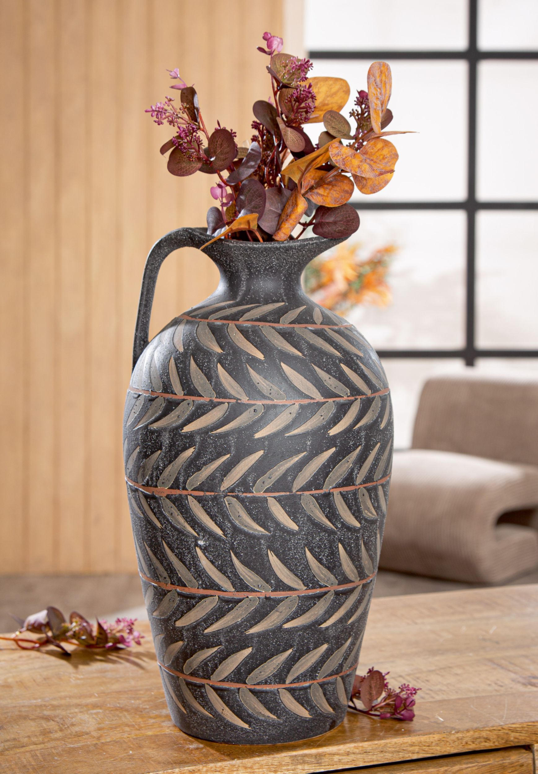 Gilde Krug / Vase 36cm schwarz grün Keramik